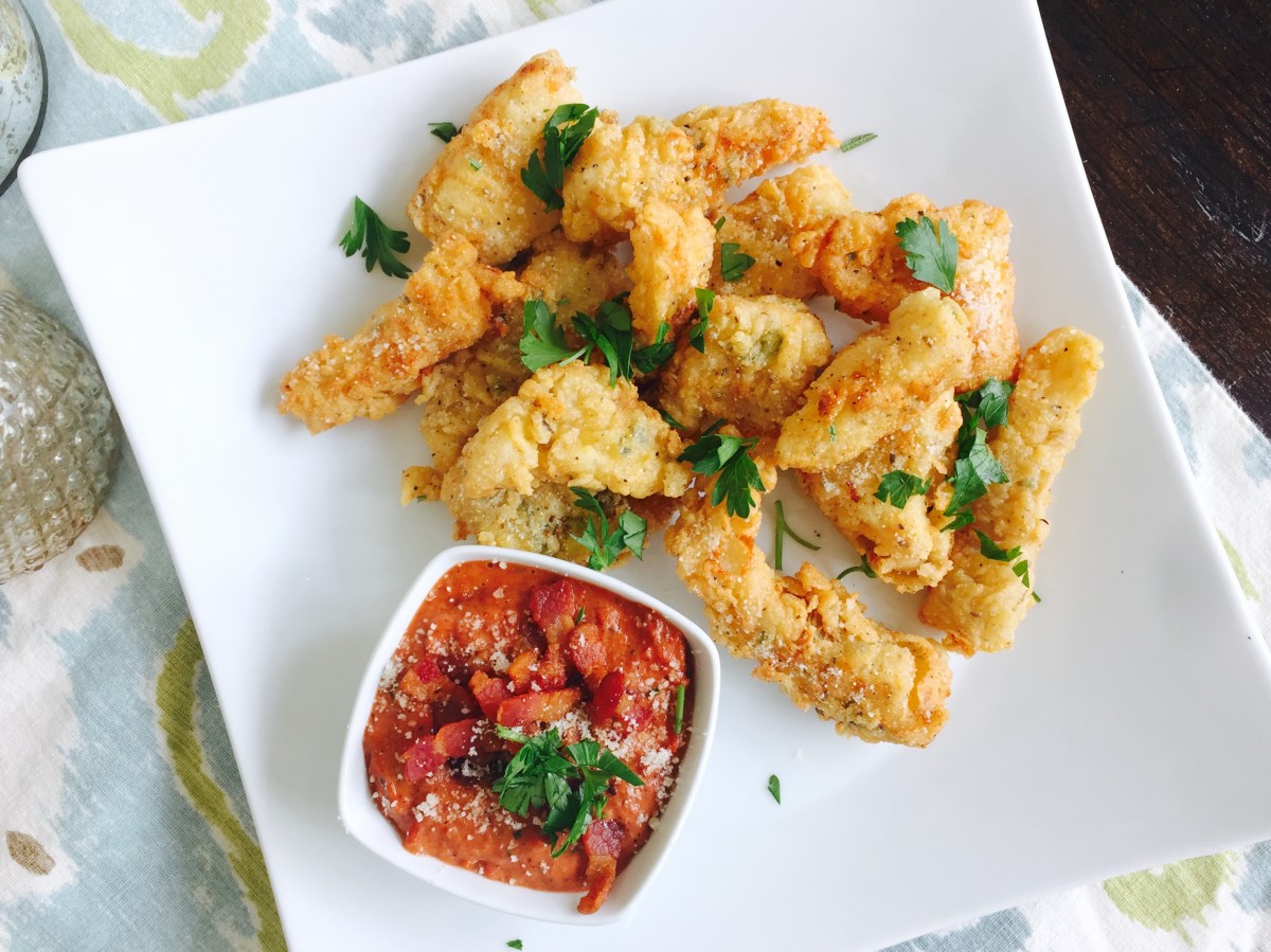 Lemon Buttermilk Cod Bites with Bacon Marinara – Marvelous Mo at Home